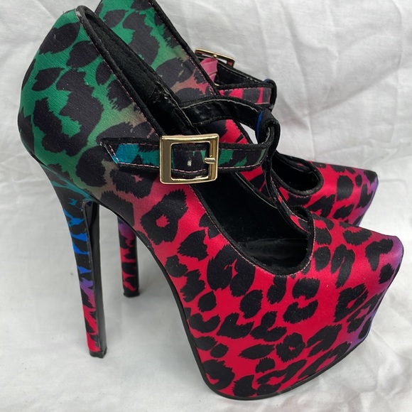 Alba | Shoes | Alba Cheetah Spot Multicolored Platform Heels Ladies Sz ...